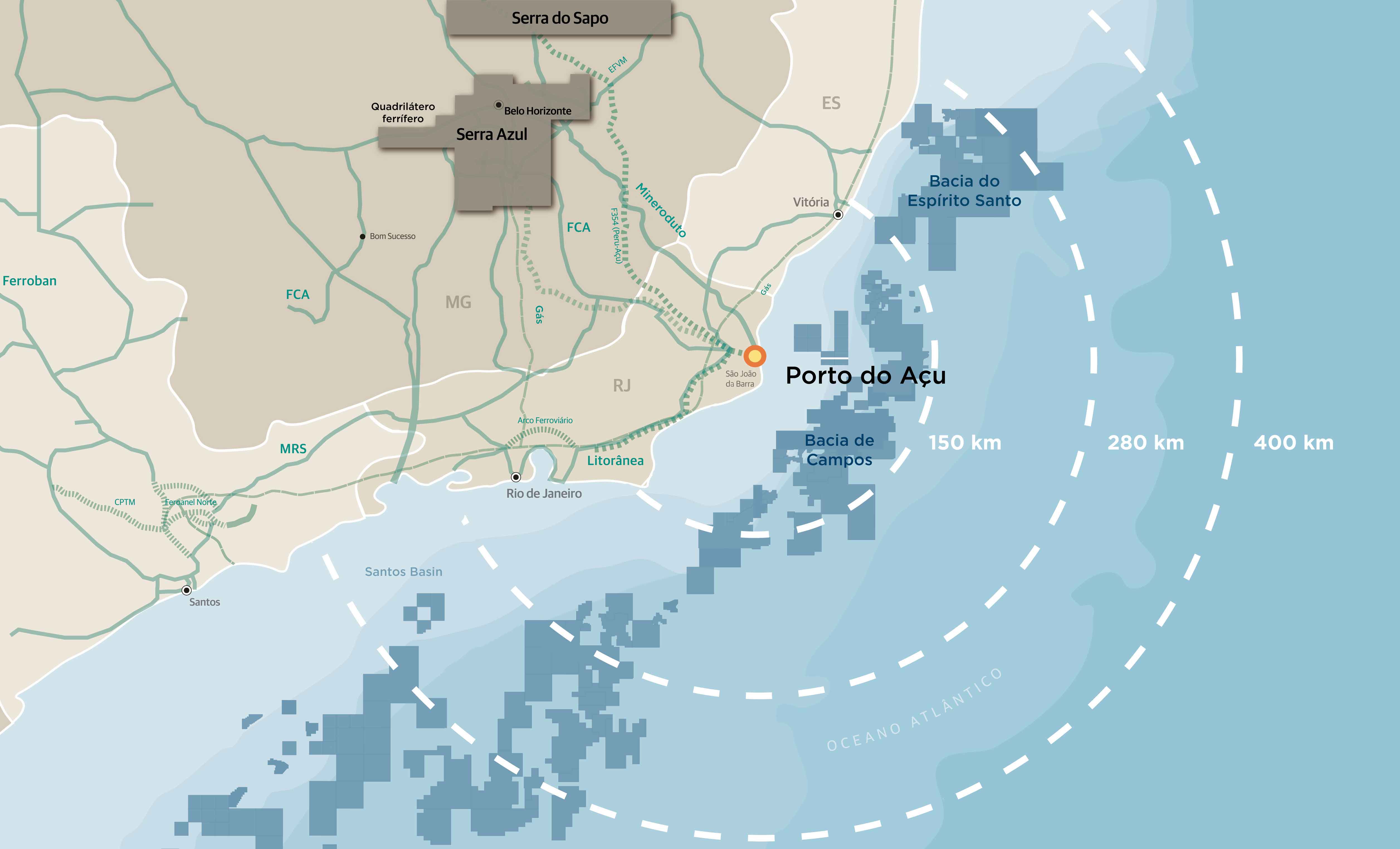 Mapa de acesso logístico do Porto do Açú Folha1 - BlogdaColuna